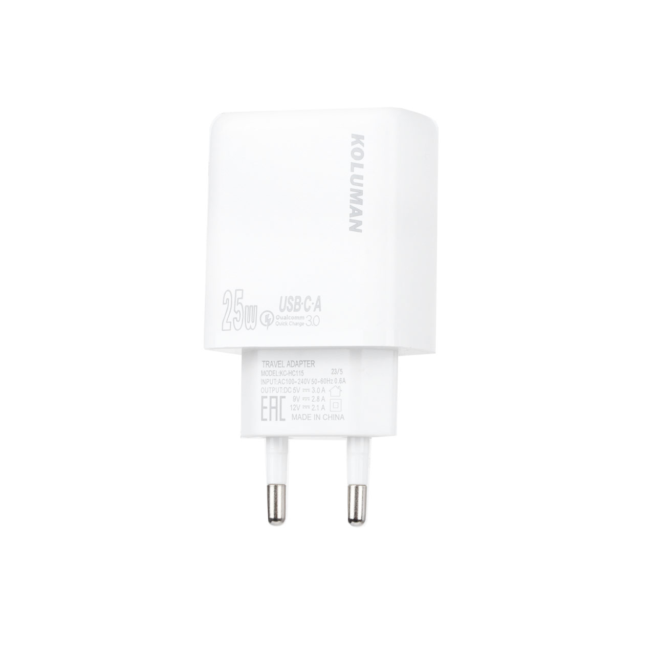 شارژر دیواری فست و PD دو پورت Koluman مدل KC-H115 25W به همراه کابل شارژ Type-C - سفید (گارانتی ...