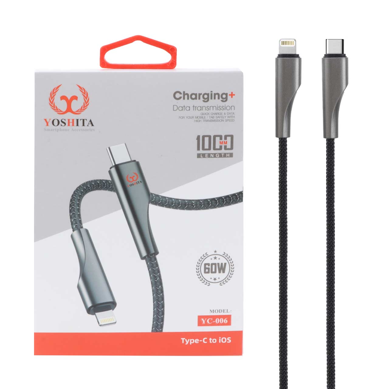 کابل شارژ فست YOSHITA Type-C To Lightning مدل YC-006 - مشکی - MMS - فروشگاه - پنل فروشگاهی eways