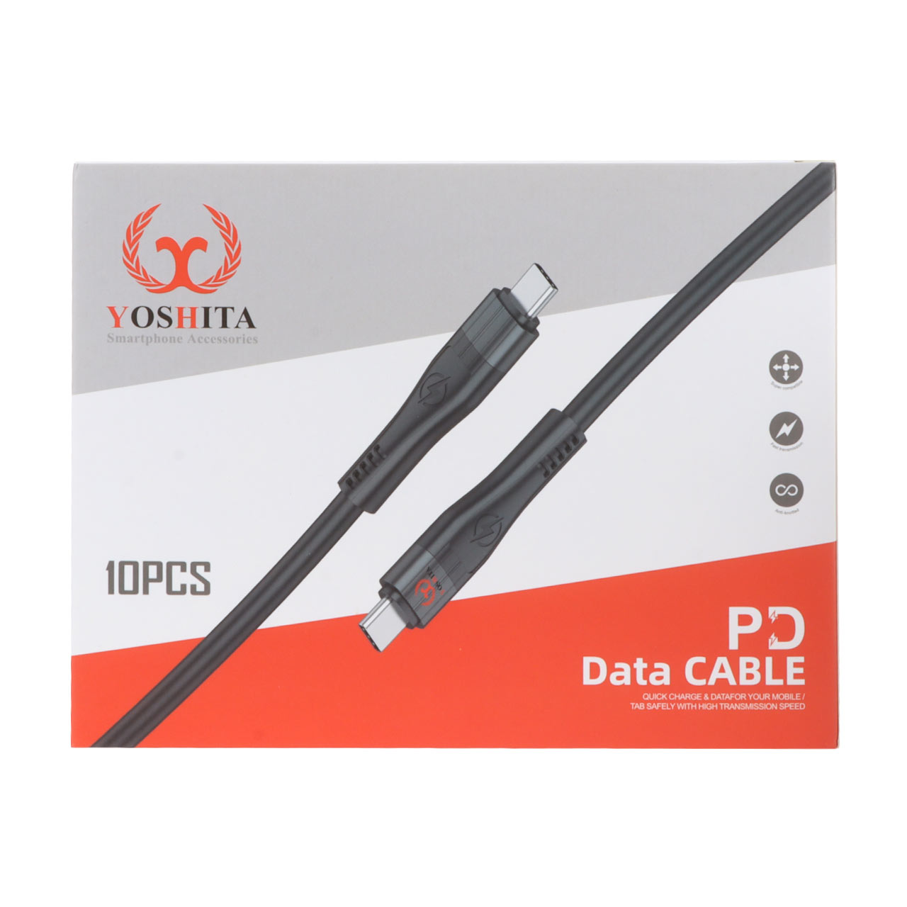 پک 10 عددی کابل شارژ PD و فست YOSHITA Type-C To Type-C مدل YC-024 - مشکی - MMS - فروشگاه - پنل ...