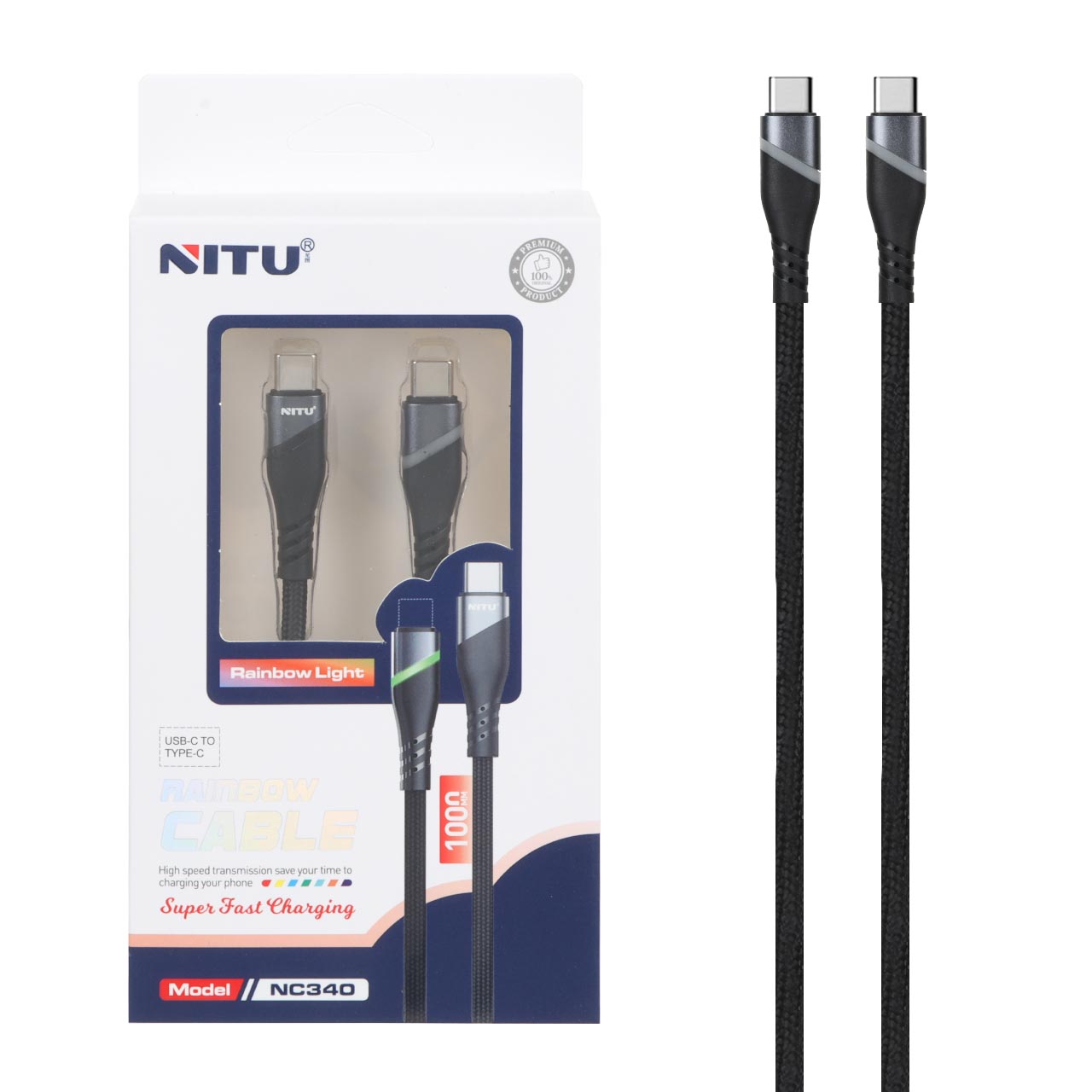 کابل شارژ NITU Type-C TO Type-C مدل NC340 - مشکی - فروشگاه - پنل فروشگاهی eways