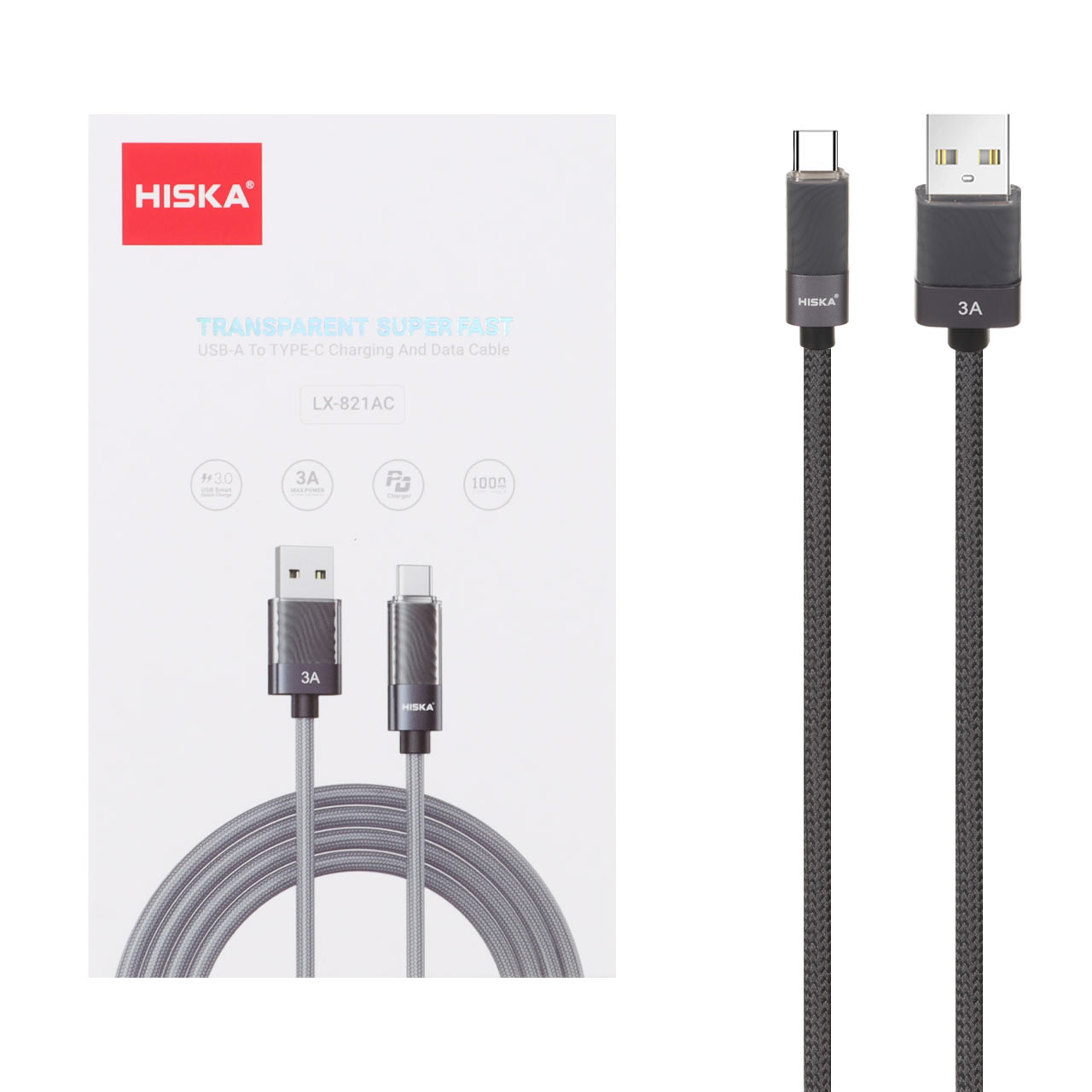کابل شارژ فست و Hiska Type-C PD مدل LX-821AC - خاکستری - فروشگاه - پنل فروشگاهی eways