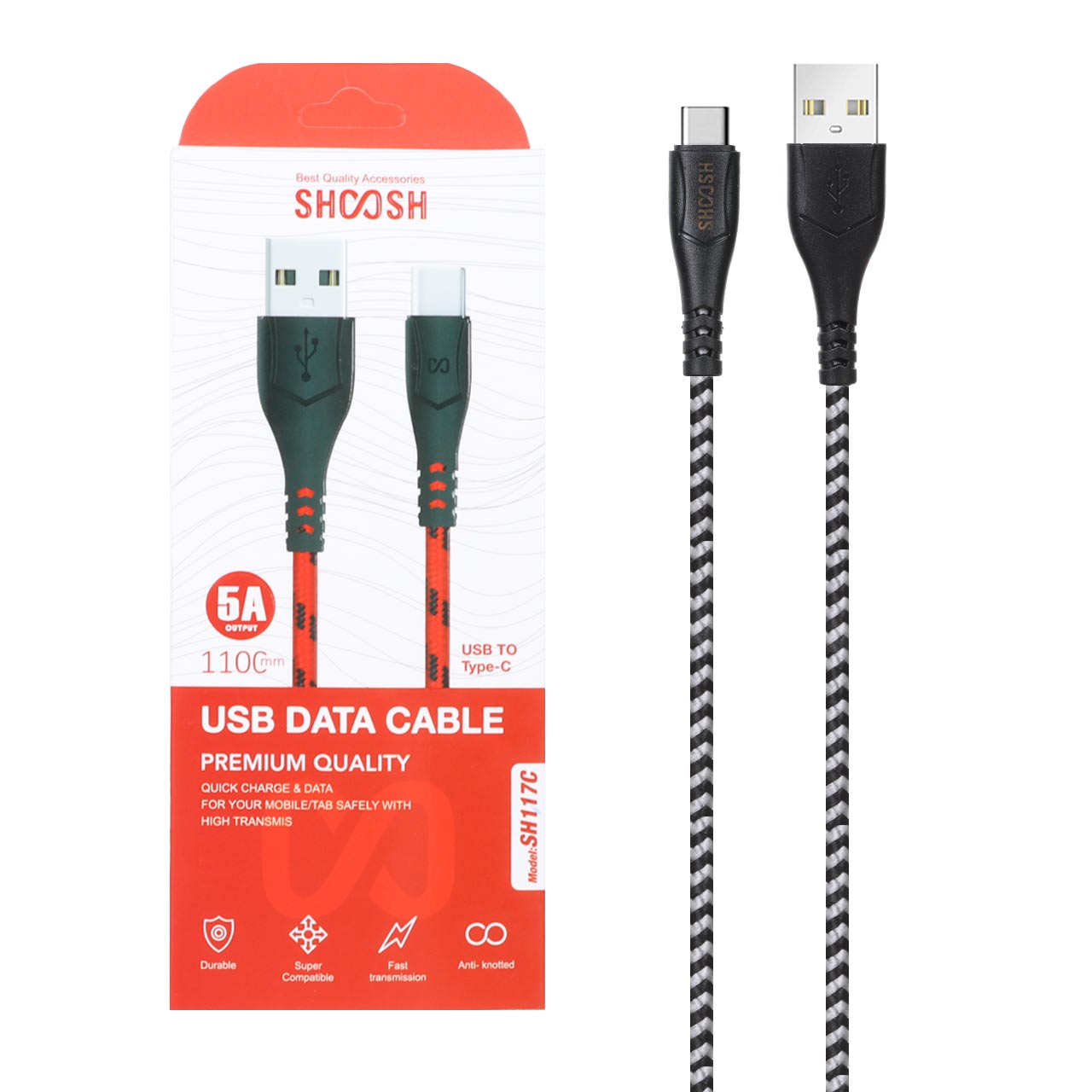 کابل شارژ 1.1 متری فست Shoosh Type-C مدل SH117C - مشکی سفید - SMO - فروشگاه - پنل فروشگاهی eways