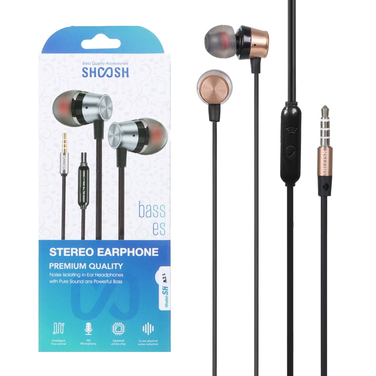 هندزفری باسیم Shoosh مدل SH-A21 - مشکی طلایی - SMO - فروشگاه - پنل فروشگاهی eways