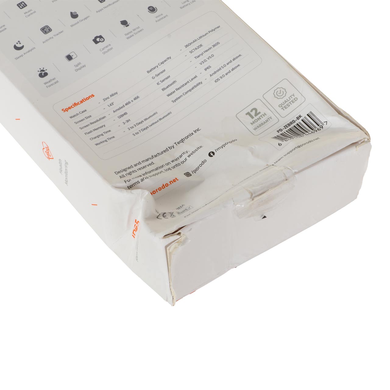 ساعت هوشمند Porodo مدل Zebro PD-ZEBRO-BK - مشکی - پک ضعیف (گارانتی 24 ...