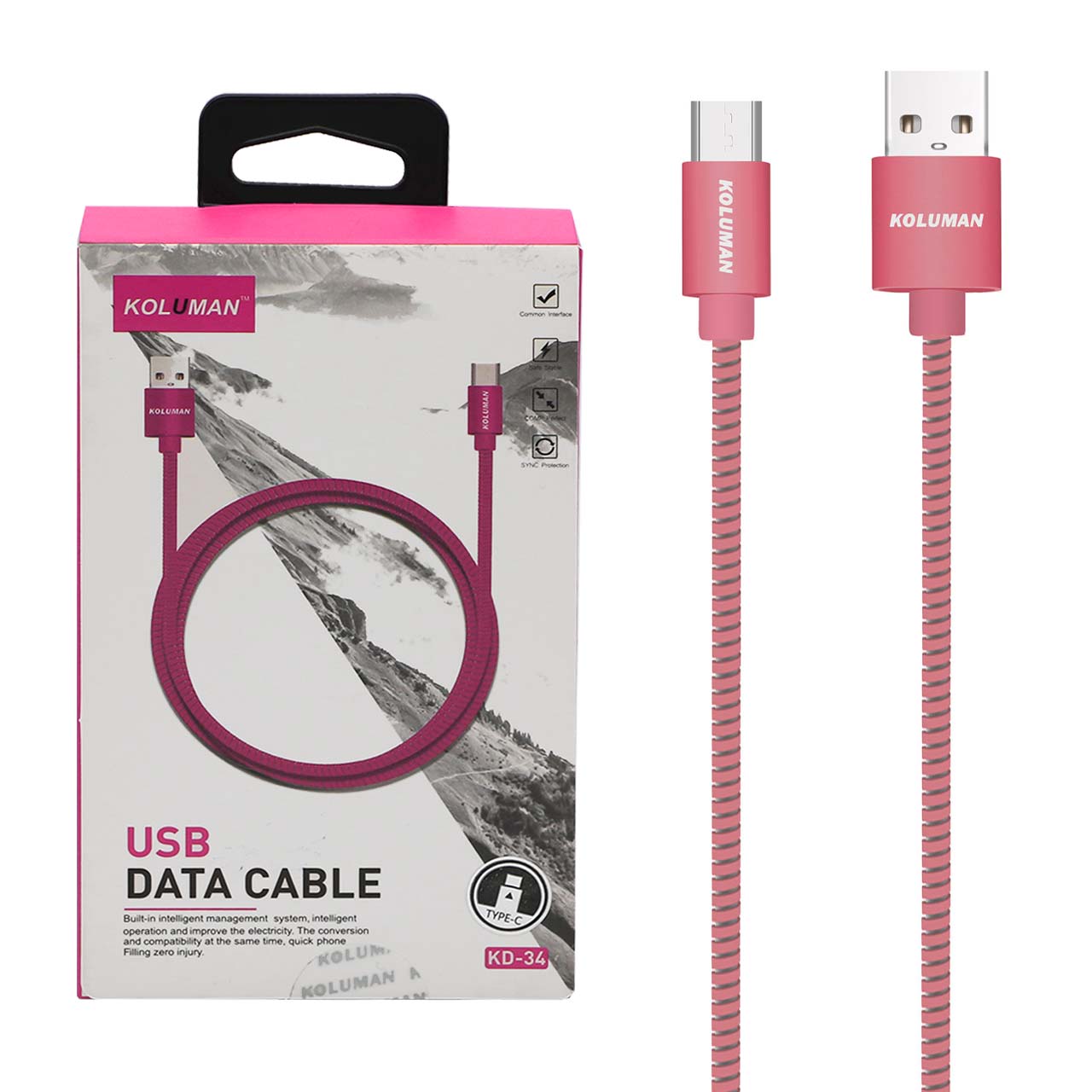 کابل شارژ فست Koluman Type-C مدل KD-34 - صورتی - فروشگاه - پنل فروشگاهی eways