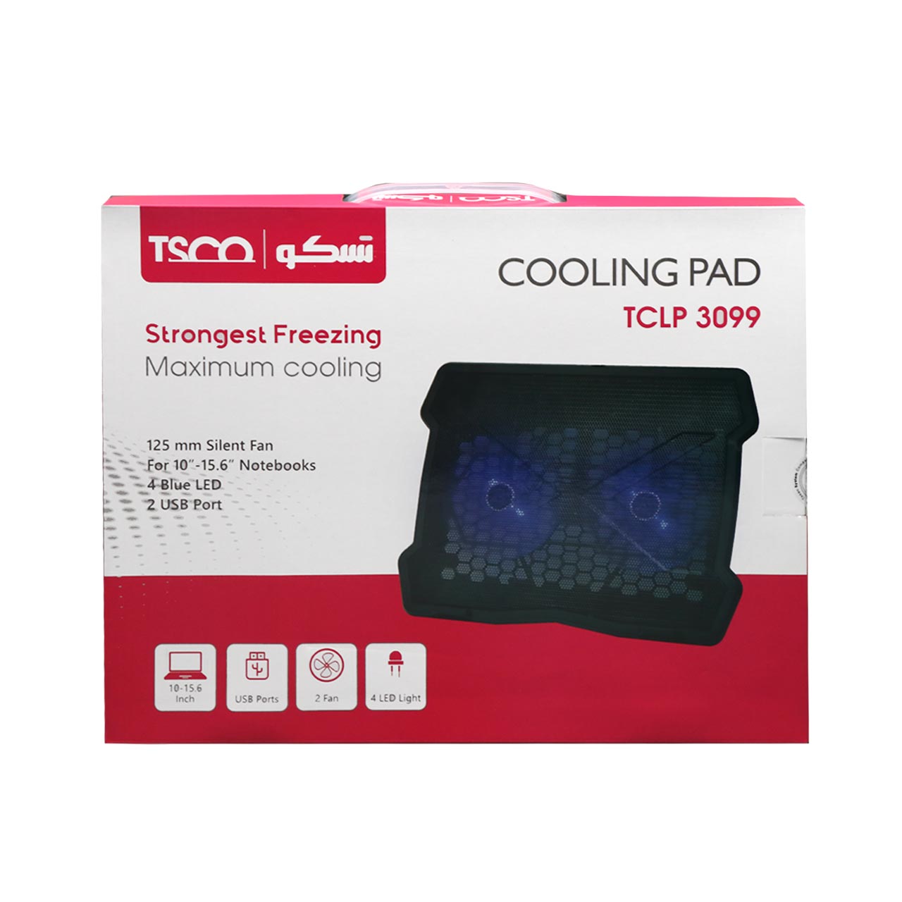 پایه خنک کننده (کول پد) لپ تاپ 15.6 اینچی دو فن ال ای دی دار TSCO مدل TCLP 3099 با قابلیت تنظیم ...