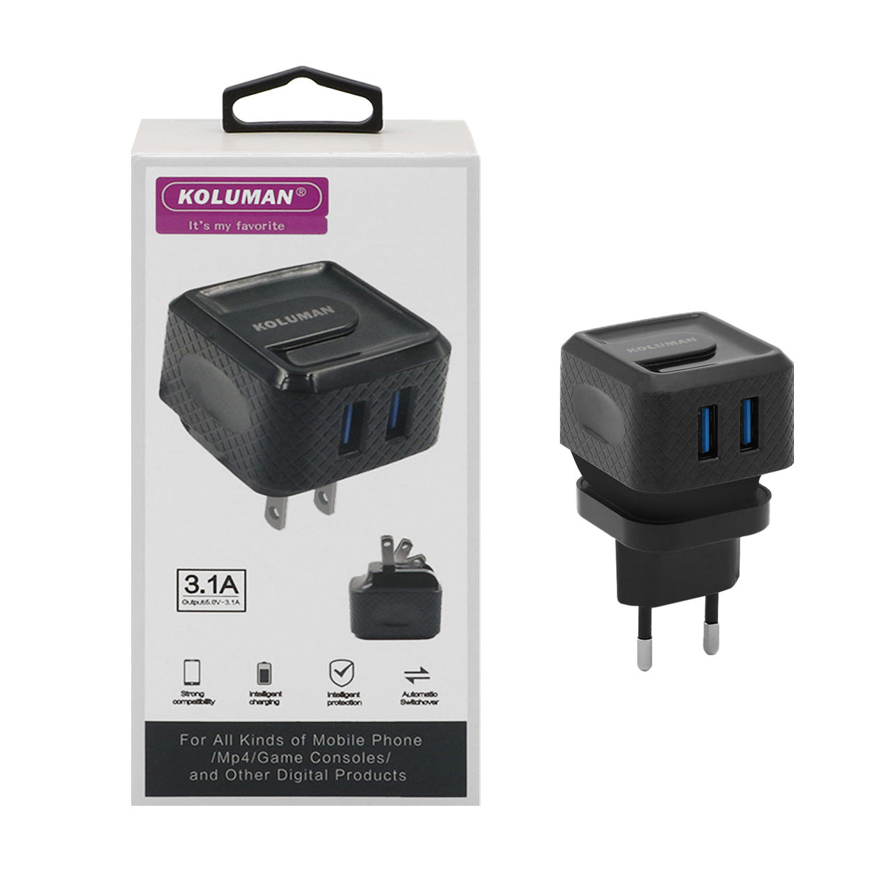 شارژر دیواری فست دو پورت Koluman مدل KC-H405 - مشکی - فروشگاه - پنل فروشگاهی eways