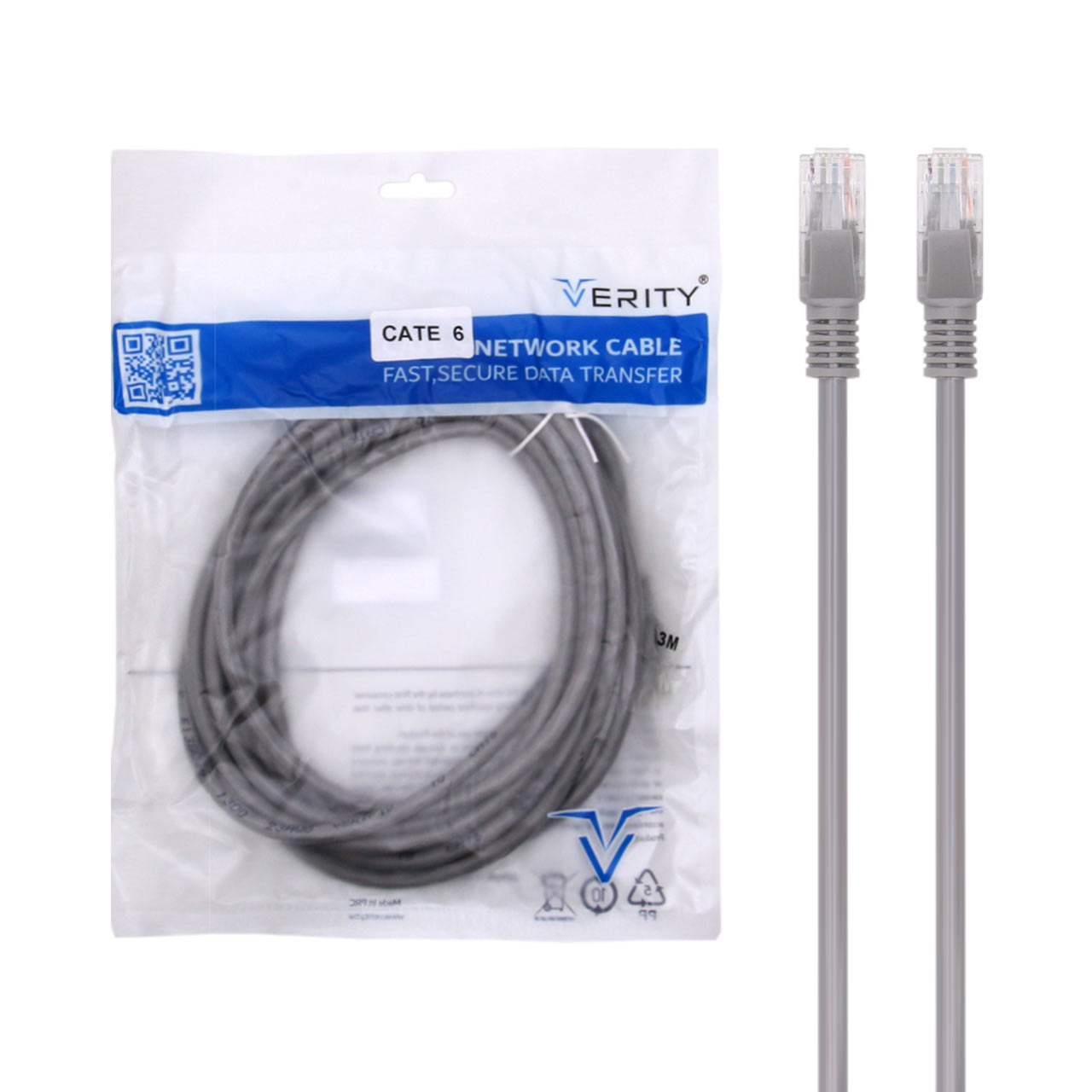 کابل شبکه 3 متری Verity مدل CAT6 طوسی - فروشگاه - پنل فروشگاهی eways