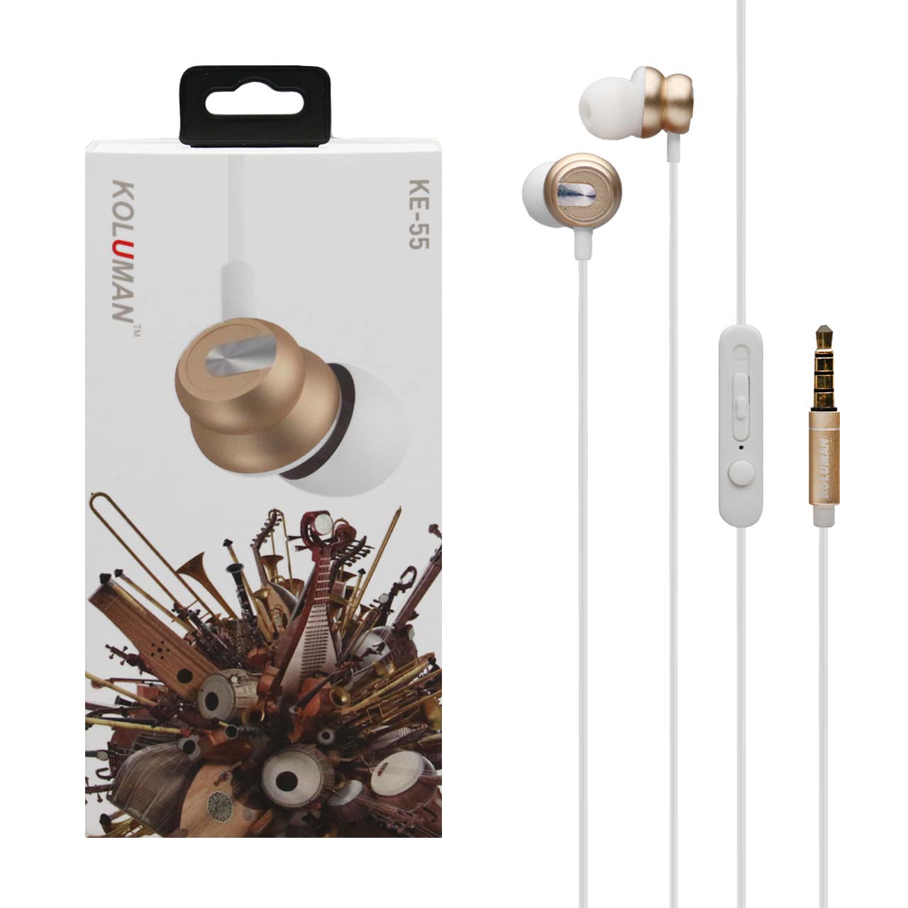 هندزفری باسیم Koluman مدل KE-55-سفید طلایی - فروشگاه - پنل فروشگاهی eways