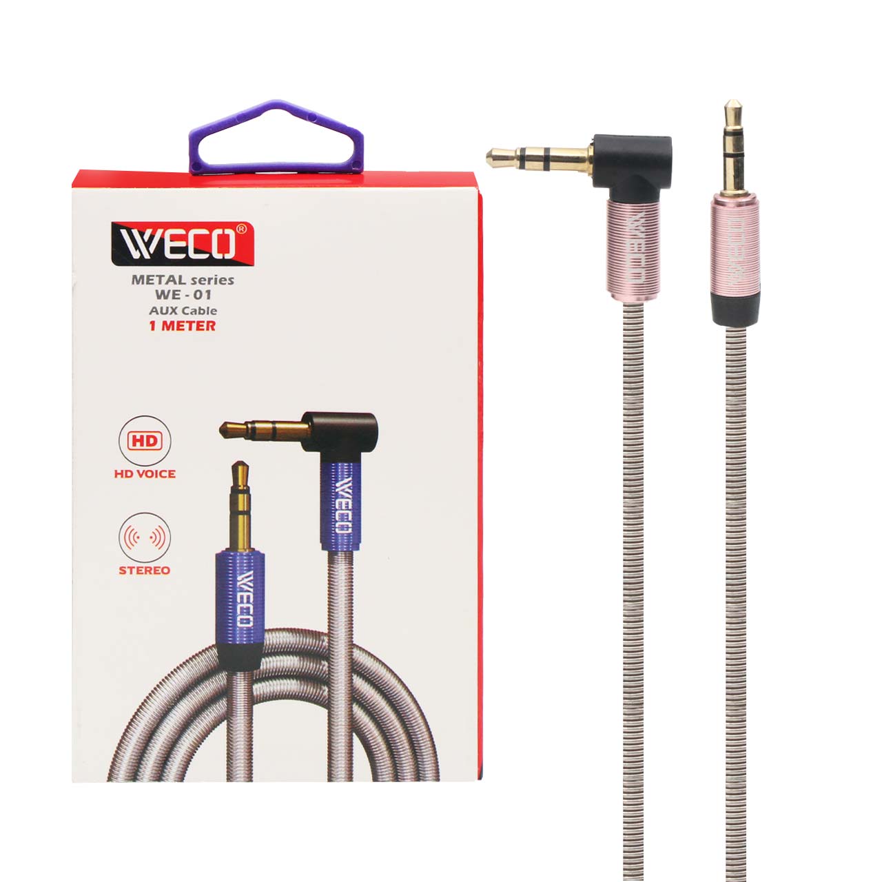 کابل AUX فلزی Weco مدل WE-01-نقره ای رزگلد - فروشگاه - پنل فروشگاهی eways