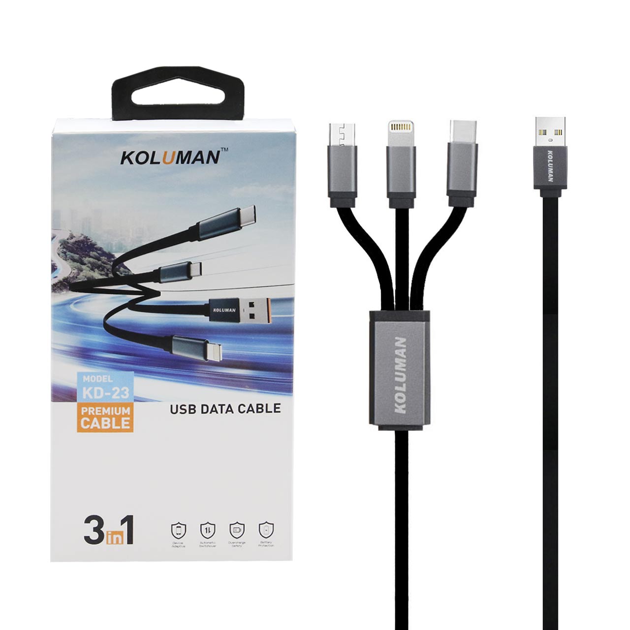 کابل شارژ تبدیل USB به Type-C / MicroUSB / لایتنینگ Koluman مدل KD-23 - مشکی - فروشگاه - پنل ...