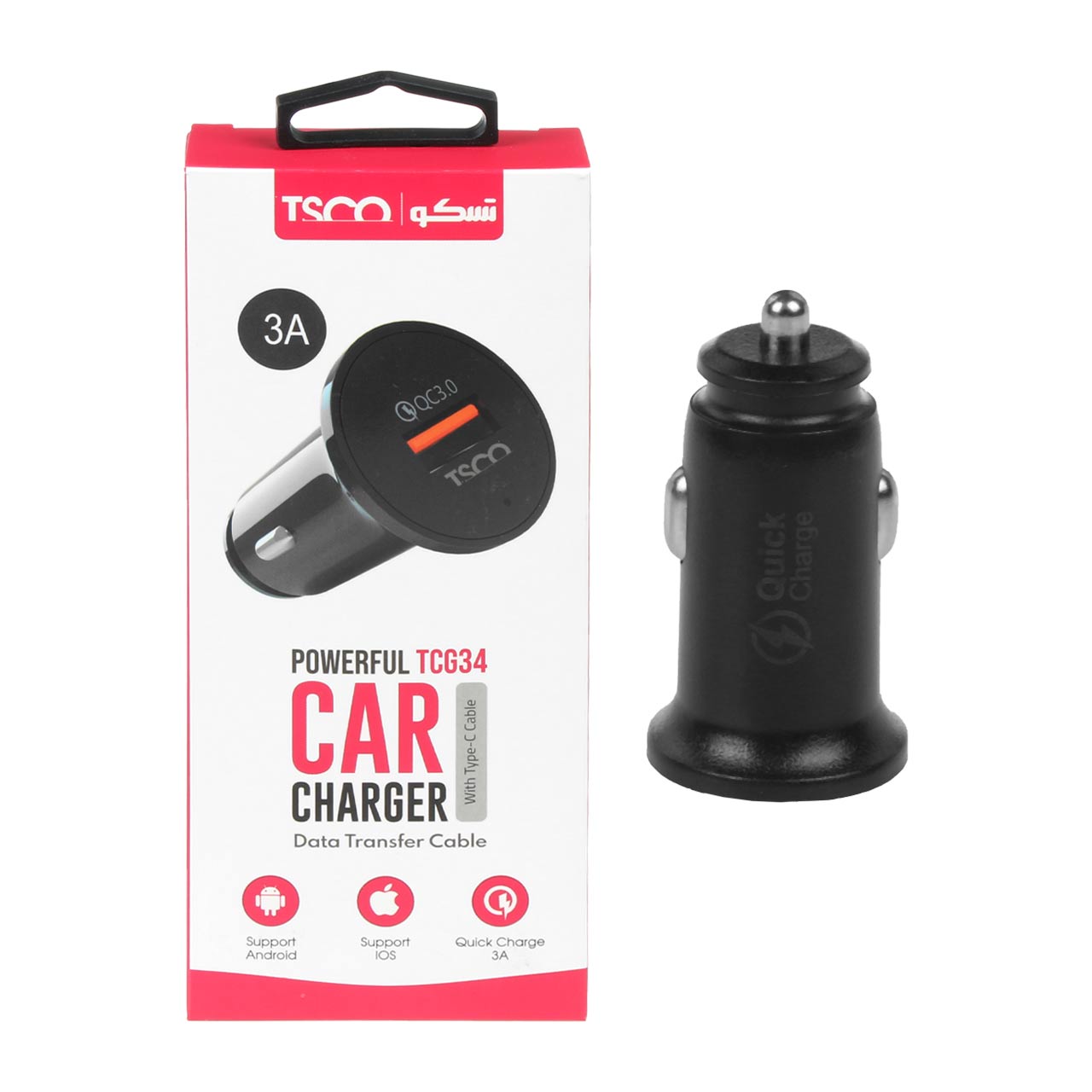 شارژر فندکی تک پورت TSCO مدل TCG 34 همراه با کابل شارژ TYPE-C - مشکی - فروشگاه - پنل فروشگاهی eways