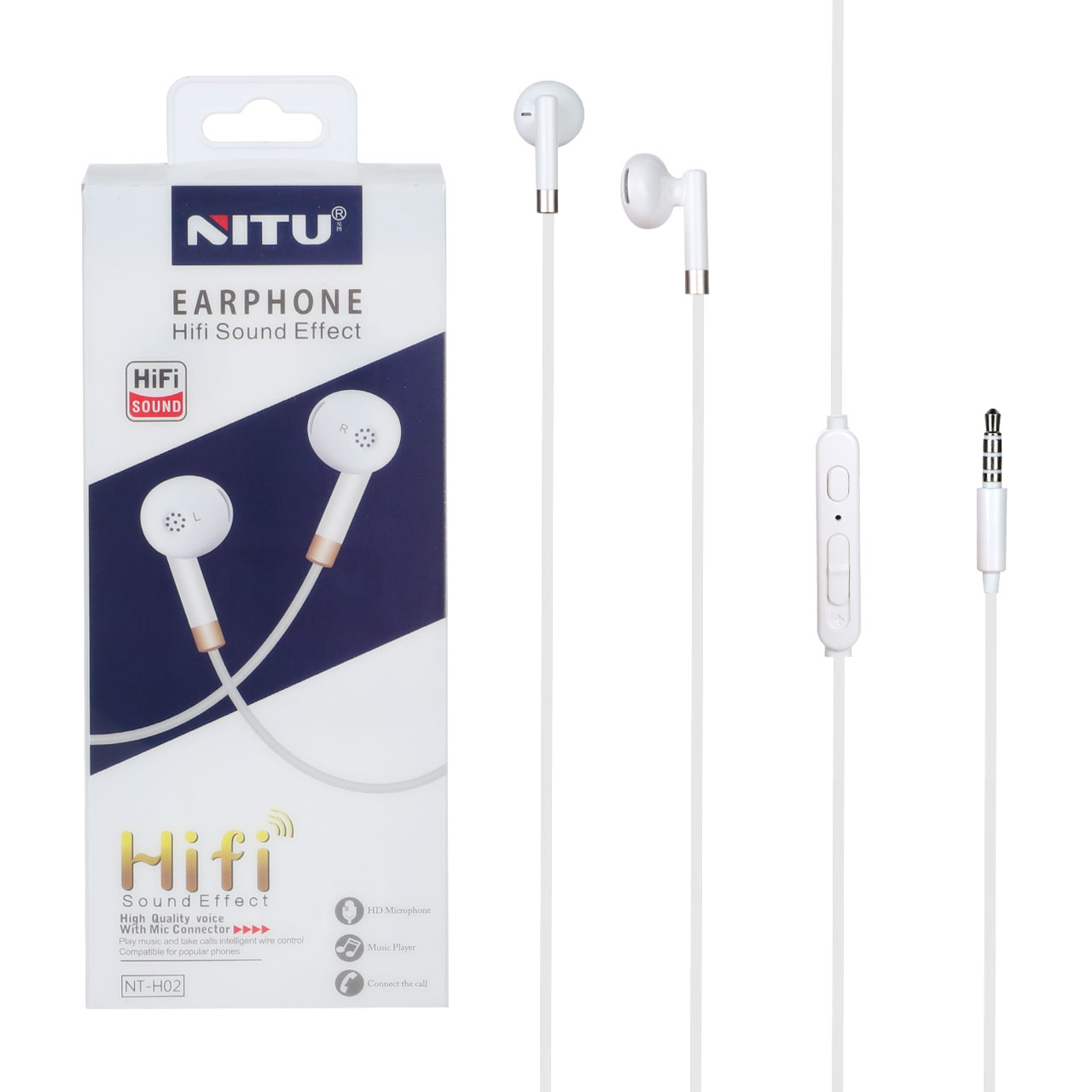 هندزفری با سیم NITU مدل NT-H02 - سفید طلایی - فروشگاه - پنل فروشگاهی eways