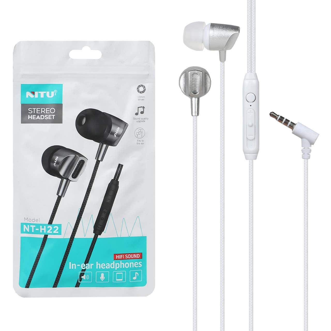 هندزفری با سیم NITU مدل H22 - سفید نقره ای - فروشگاه - پنل فروشگاهی eways