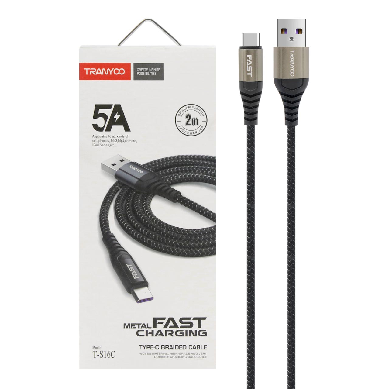 کابل شارژ فست 2 متری TRANYOO Type-C مدل T-S16C - مشکی - فروشگاه - پنل فروشگاهی eways
