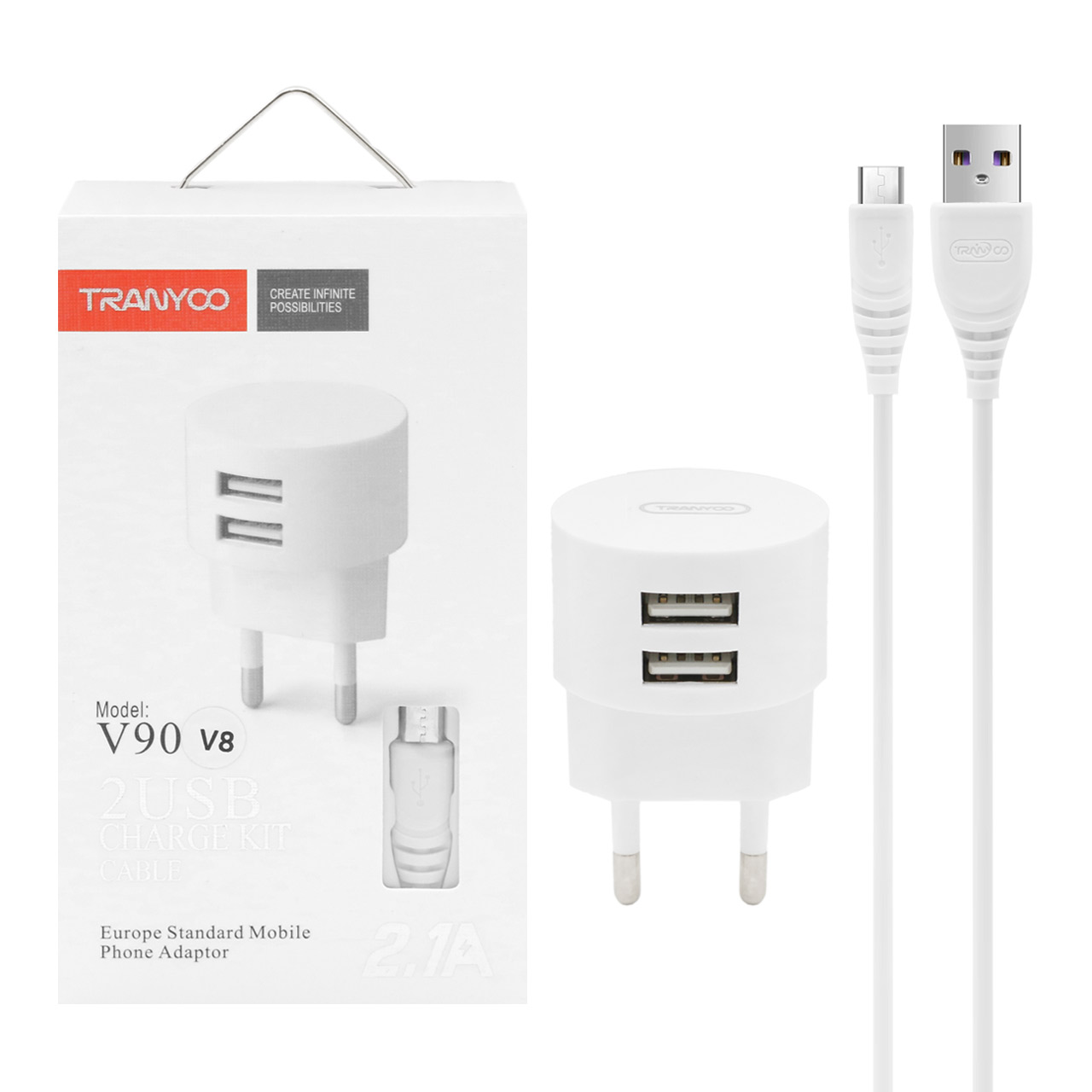 شارژر دیواری 10W دو پورت TRANYOO مدل V90 به همراه کابل شارژ اندروید - سفید - فروشگاه - پنل ...