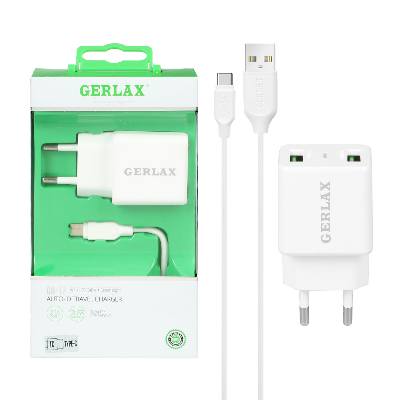 شارژر دیواری 10W دو پورت GERLAX مدل GA-17 به همراه کابل شارژ Type-C ...