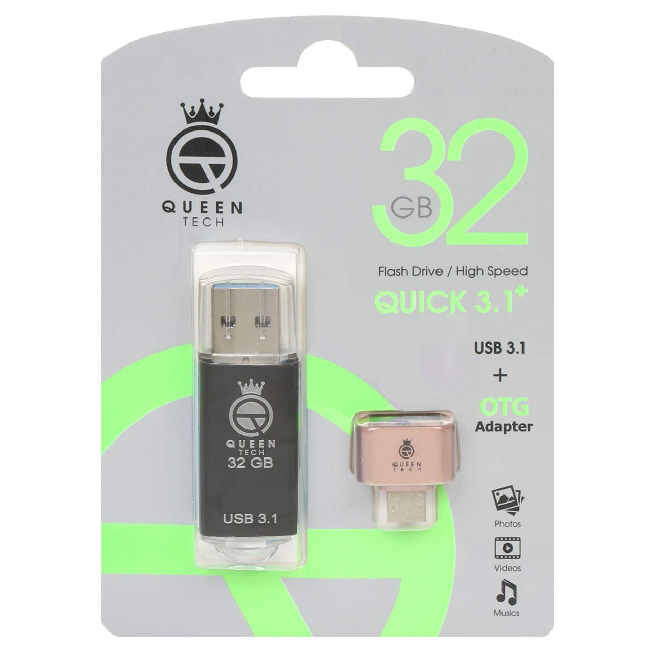 Queen tech-Quick Plus USB3.1+OTG Micro Usb Adapter Flash Memory Flash Memory-32GB مشکی (گارانتی ...