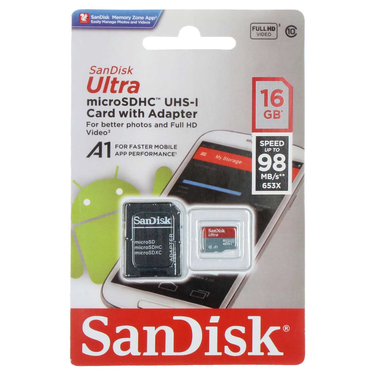 SanDisk Ultra microSDHC & adapter UHS-I U1 Class10 653X - (98MB/S) 16GB ...