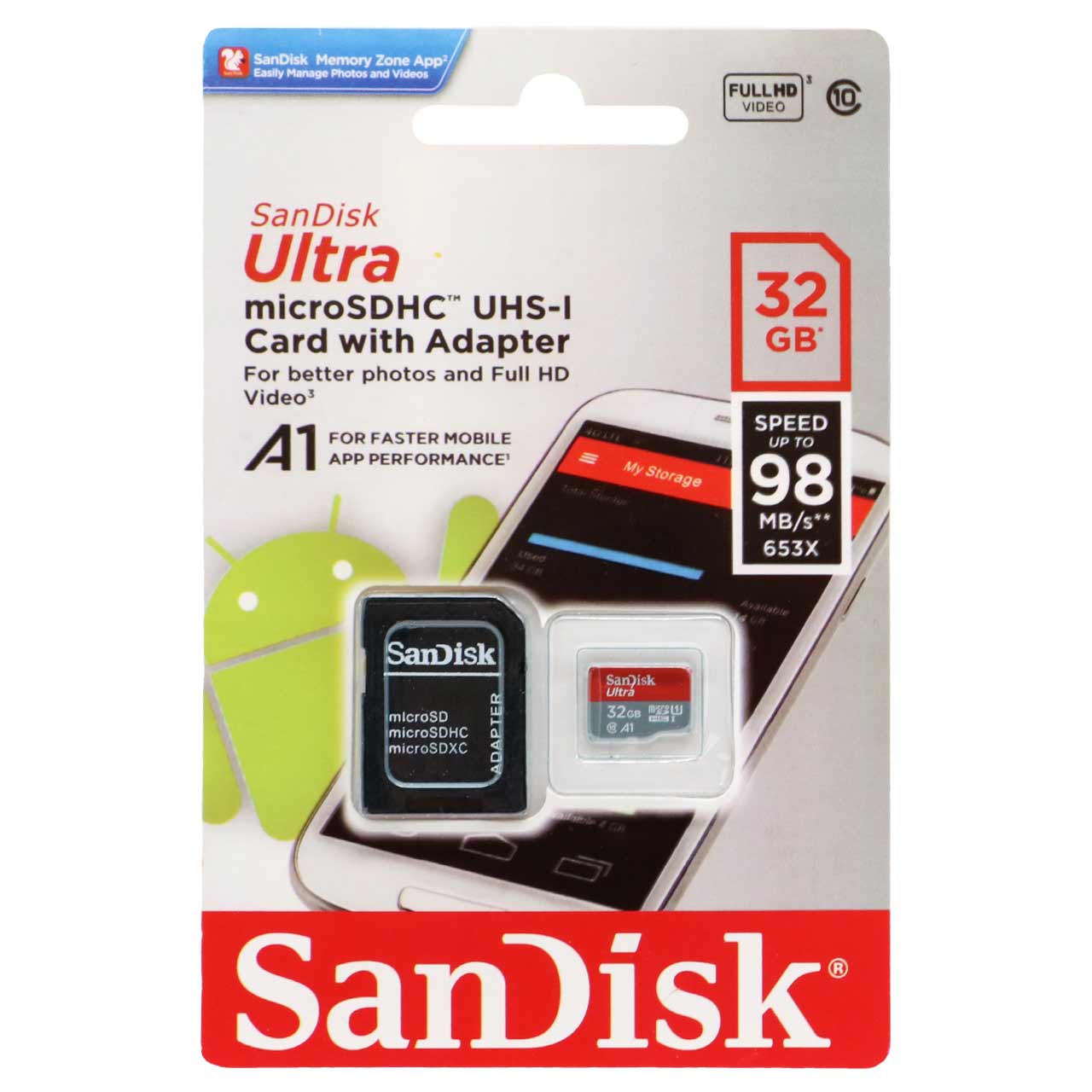 Sandisk Ultra microSDHC & adapter UHS-I A1 Class10 653X - (98MB/S) 32GB (گارانتی مادام استار ...