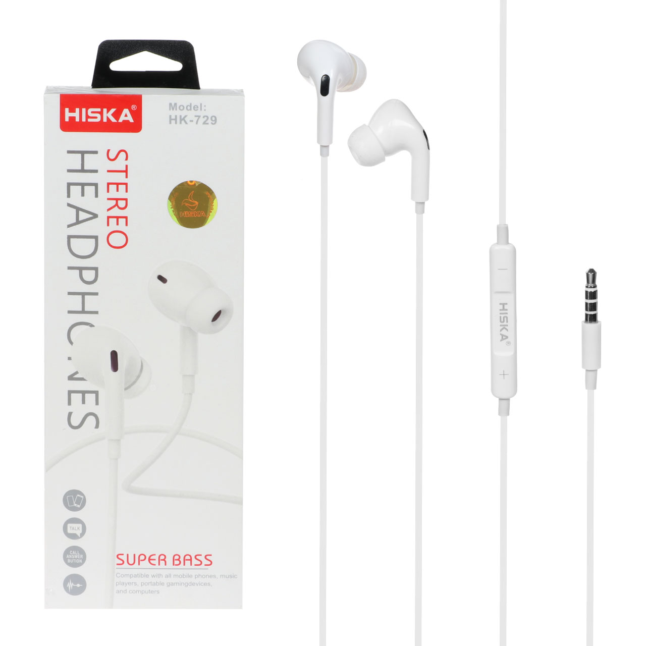 هندزفری باسیم HISKA مدل HK-729 - سفید - فروشگاه - پنل فروشگاهی eways