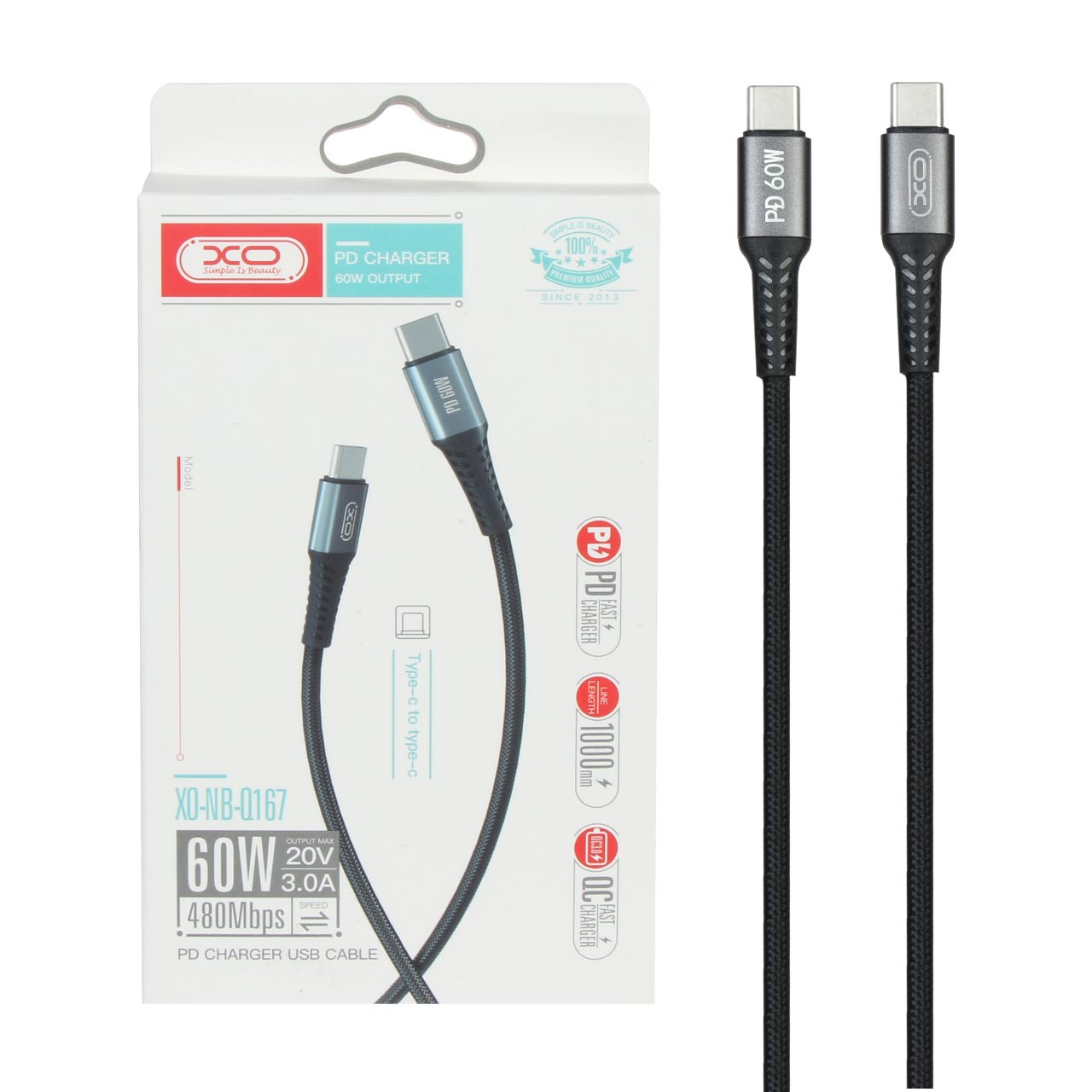 کابل شارژ PD و فست XO Type-C to Type-C مدل XO-NB-Q167 - مشکی خاکستری - فروشگاه - پنل فروشگاهی eways