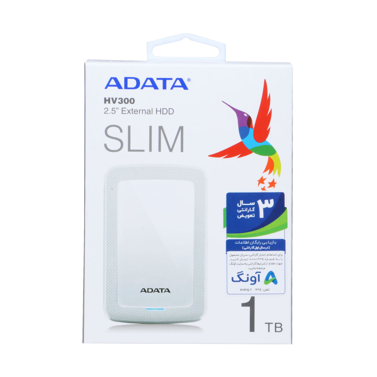 هارد اکسترنال ADATA مدل SLIM HV300 ظرفیت 1TB - سفید (گارانتی شرکت آونگ ...