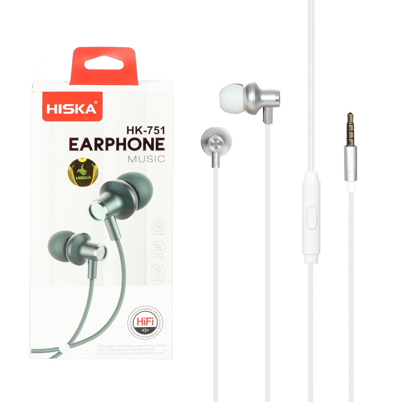 هندزفری باسیم HISKA مدل HK-751 - سفید - فروشگاه - پنل فروشگاهی eways