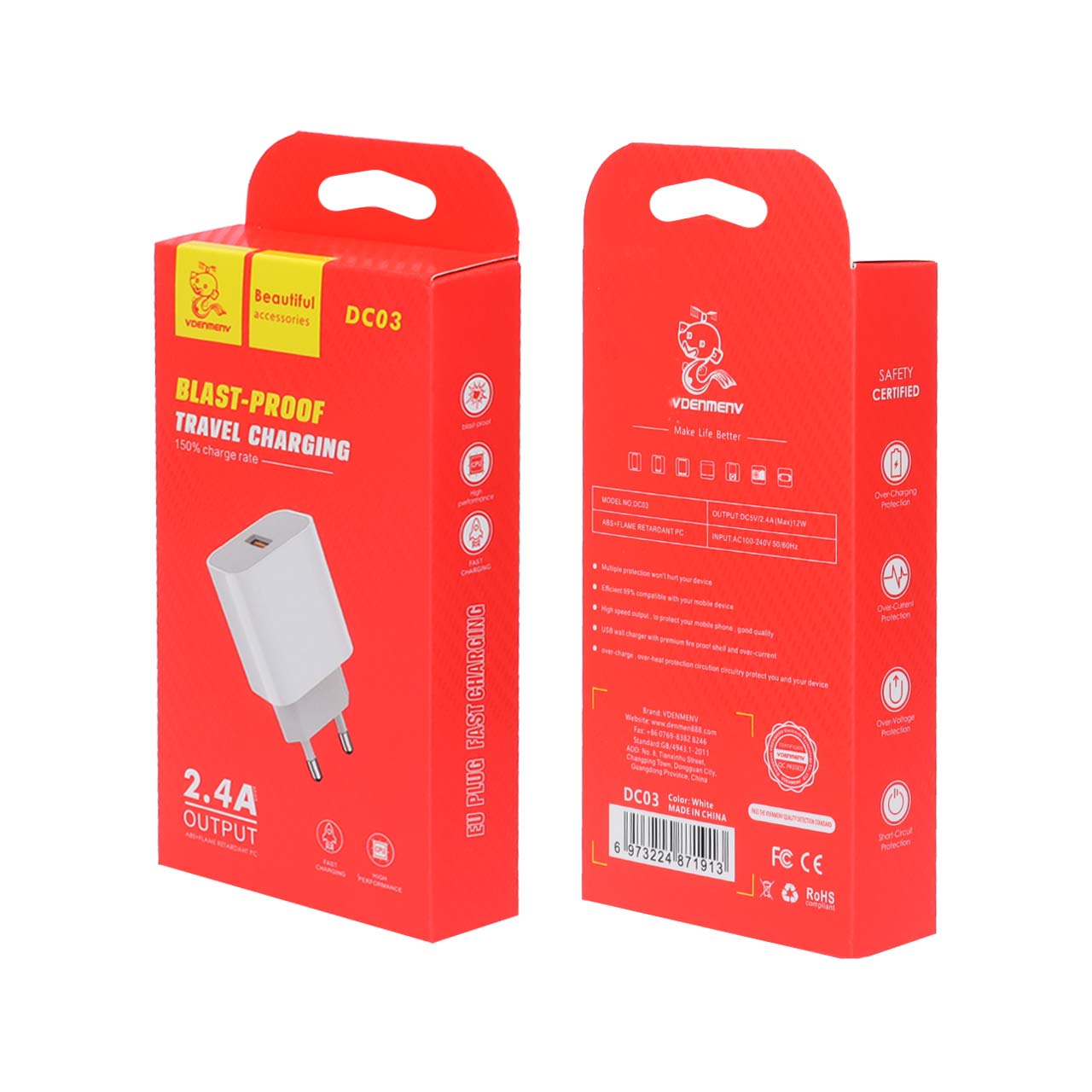 شارژر دیواری 12W فست تک پورت DENMEN مدل DC03 - سفید (گارانتی شش ماهه ایویز) chv - فروشگاه - پنل ...