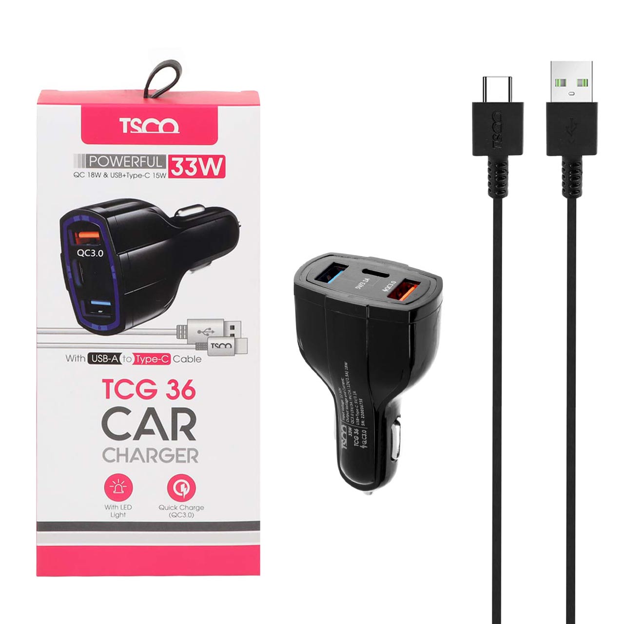 شارژر فندکی 33W فست سه پورت TSCO مدل TCG 36 به همراه کابل شارژ Type-C - مشکی - فروشگاه - پنل ...