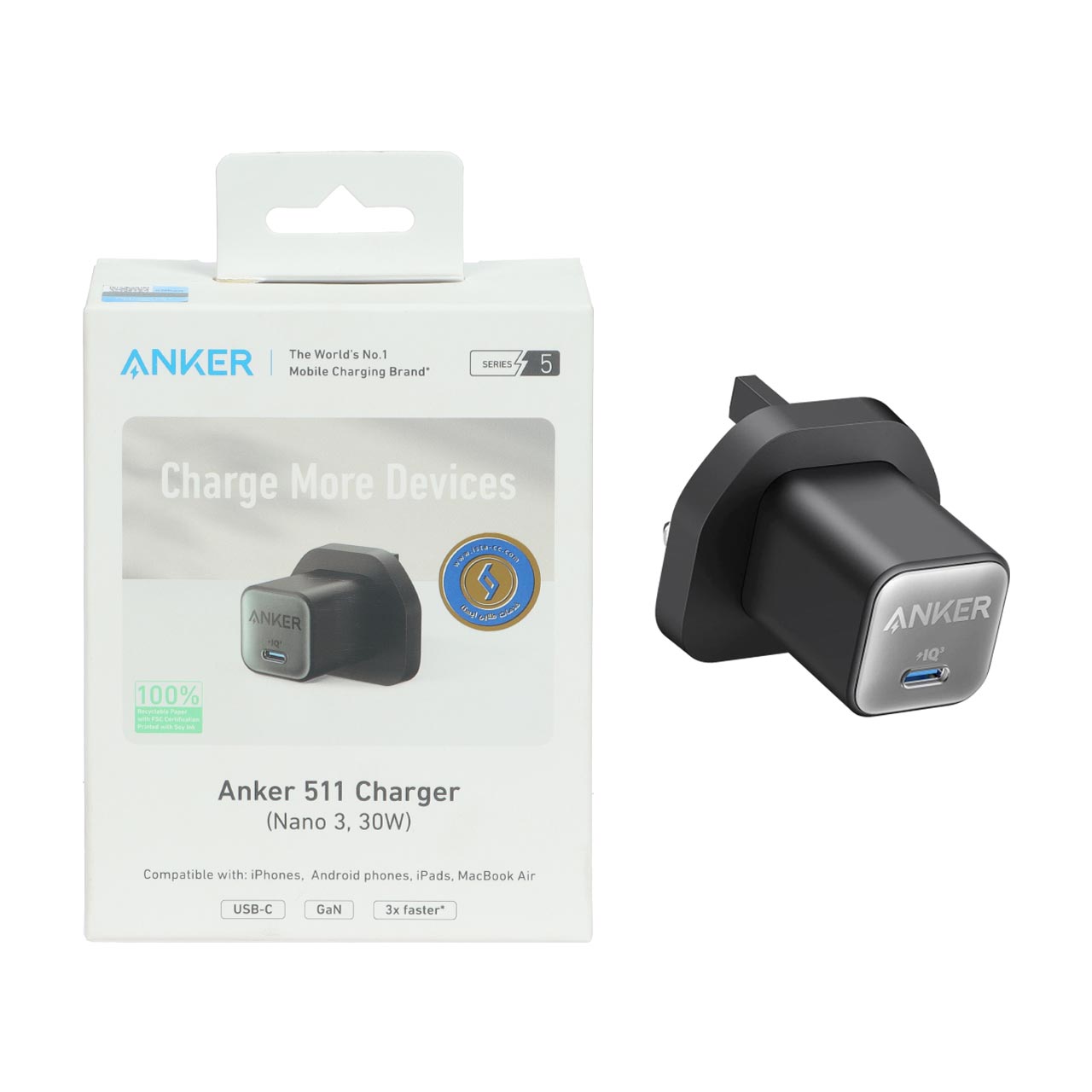شارژر دیواری فست تک پورت ANKER مدل Nano III A2147 با توان 30W و ...